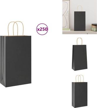 vidaXL Papiertragetaschen 250 Stk. mit Henkeln Schwarz 21x11x36 cm - Papiertragetasche - Papiertragetaschen - Papiert&uuml;te - Kraftpapiert&uuml;te
