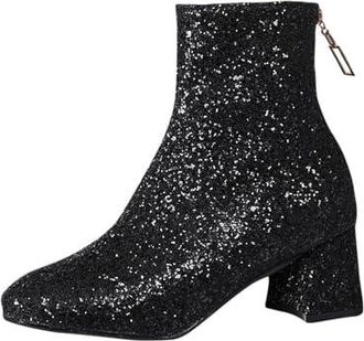 Generic Bottines imperm&eacute;ables et confortables &agrave; talon &eacute;pais pour femme - Avec strass - &Eacute;l&eacute;gantes - &Agrave; enfiler - &Agrave; paillettes - Bottes western - Bottes western 