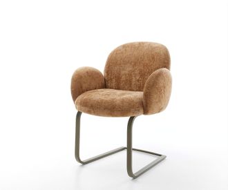 DELIFE Freischwinger Nube-Flex mit Armlehnen Chenille Rost Freischwinger flach Effektfinish Titan Taschenfederkern, Esszimmerst&uuml;hle