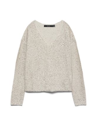 Vero Moda Damen Vmleilani New Ls V-Neck Pullover Rep, Pumice Stone, Small