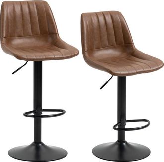 HOMCOM Homcom - Lot de 2 tabourets de bar Vintage pivotant réglable - repose-pied - revêtement synthétique marron