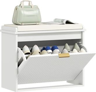 HOMCOM Banc à Chaussures Meuble à Chaussures avec Coussin dassise rembourré et tiroir Rabattable, Banc dentrée Charge maximale 120 kg, pour entrée, Couloir, 