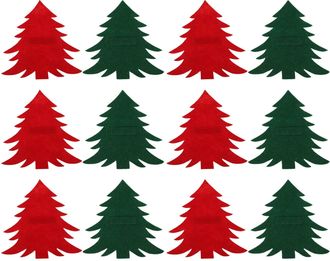 Amosfun 12er Set Weihnachtsbaum Besteckhalter Aus Filz - Kreative Bestecktaschen F&uuml;R Messer, Gabeln Und L&ouml;Ffel - Tischdeko F&uuml;R Weihnachten in Rot Und Gr&uuml;N (Je