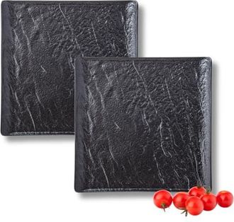Wilmax England Wilmax - Assiettes carr&eacute;es - 2 pi&egrave;ces - Aspect pierre - Ne ternissent pas - Adapt&eacute;es au four - Lavables au lave-vaisselle - Adapt&eacute;es au contact alimen