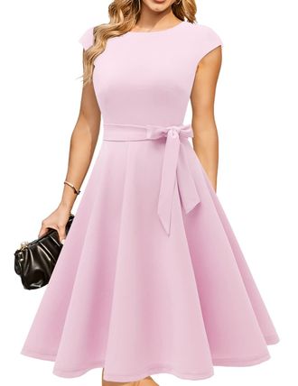 Dresstells Cocktailkleid Damen Festliche Kleider 1950er Knielang Rockabilly Hochzeitkleid Rosa Abendkleid Kurz Swing Partykleid Vintage Petticoat Kleid Pink XL