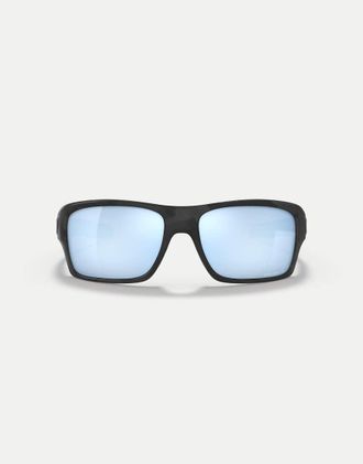 Oakley Turbine - Rechteckige, polarisierte Sonnenbrille mit mattschwarzem Military-Muster und blau verspiegelten Gl&auml;sern-Gr&uuml;n