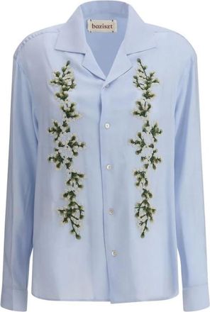 Baziszt Baziszt, Femme, Blouses et Chemises, Bleu, Taille: 38 FR Chemise Florale Brod&eacute; avec Col Classique