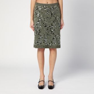 Gucci Dunkelgr&uuml;ner Rock aus einer Mischung aus Viskose und Tweed