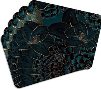 MG Design Set aus 6 Kork-Platzsets - Golden Florals - 30 x 40 cm - hitzebest&auml;ndig & abwischbar, mit Korkr&uuml;ckseite