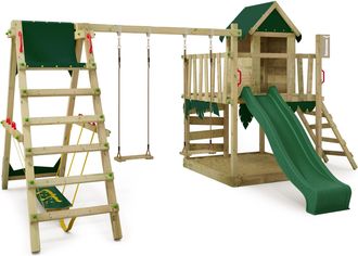 Fatmoose Spielturm Klettergerüst JazzyJungle Jam XXL mit SurfSwing, Schaukel & Rutsche, Outdoor Kinder Kletterturm mit Sandkasten Leiter & Spiel-Zubehör für de