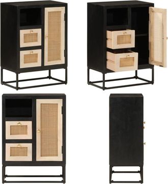 vidaXL Sideboard Schwarz 55x30x76 cm Massivholz Mango und Eisen - Schreibtisch - Sideboard - Wohnzimmerm&ouml;bel - Holzm&ouml;bel - Mangoholz - Home & Living