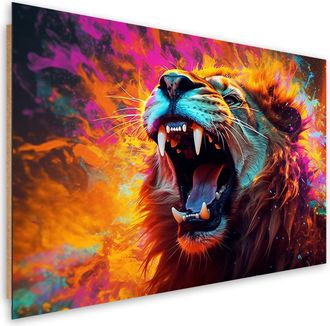 Feeby Deco Panel Löwe Neon Natur 120x80 cm 1 tlg Schlafzimmer Modern Deco Panel MDF Kunstdruck Wand Bild Wanddeko Design Wohnzimmer Büro Flur Hotel Spa Abst