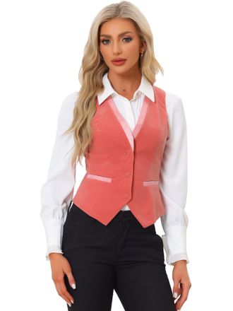Allegra K Retro Samt Weste f&uuml;r Damen V-Ausschnitt &Auml;rmellos Racerback Steampunk Weste, rose, 38