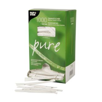 Papstar 1 Karton = 12x1000 Zahnstocher, Holz gehüllt rund 6,6 cm 16691
