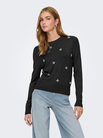 Only Rundhalspullover ONLY ONLVENICE LIFE LS BLING O-NECK CC KNT, Damen, Gr. XL, schwarz detail:silber bling, Strick, Obermaterial: 82% Viskose, 16% Nylon,