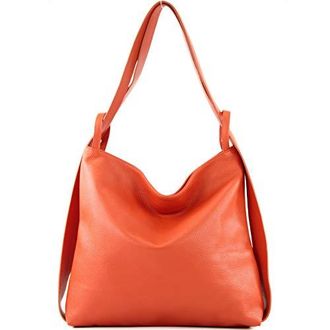 modamoda.de T192 - Sac &agrave; dos pour femme, italien 2in1, en cuir, couleur:Gris Tente (rouge-orange)
