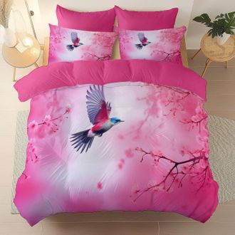 Generic Bettw&auml;sche-Set f&uuml;r Kinder 200 x 200 cm mit Rei&szlig;verschluss, Weiche Kuschelige Mikrofaser Bettbezug, dekoratives Digitale Kunst Kirschbl&uuml;ten Muster f&uuml;r 