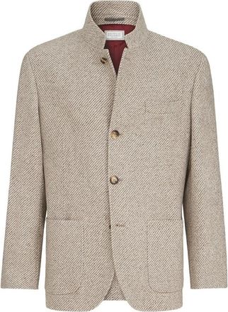 Brunello Cucinelli Cashmere And Silk Diagonal Outerwear Blazer With Patch Pockets