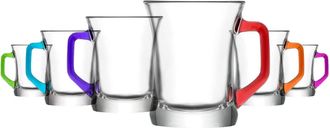 LAV Zen+ Glas Coffee Tassen - 225ml - Mehrfarbiger Griff - Pack Von 6