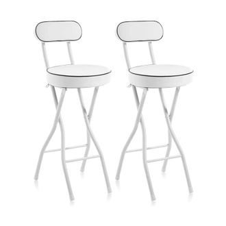 Generic 2 St&uuml;ck Klappbarer Barhocker, Runder Gepolsterter Klappbarer Hocker, Hochstuhl mit R&uuml;ckenlehne und Fu&szlig;st&uuml;tze, f&uuml;r Fr&uuml;hst&uuml;ck, K&uuml;che(White,65cm/25.6in)