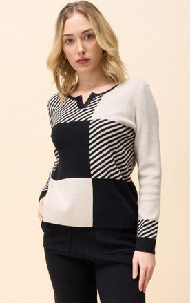 Passioni Strickpullover Jacquard Pullover im Color Block-Design