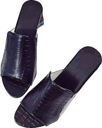 Generic Chaussures pour femme élégantes et confortables - Sandales à talon noir - Sandales dété à talon large - Chaussures de mariage - Chaussures de soirée é