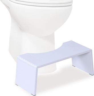 Relaxdays Toilettenhocker, klappbar, Hocker Toilettengang, Erwachsene, Bambus, rutschfest, HxBxT: 19x43,5x20 cm, wei&szlig;