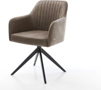 DELIFE Drehstuhl Greg-Flex Mikrofaser Taupe Vintage Kreuzgestell breit Schwarz 360&deg; drehbar Wippfunktion Taschenfederkern, Esszimmerst&uuml;hle