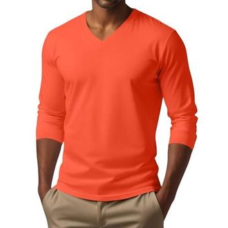 Generic T-shirt basique &agrave; manches longues et col en V pour homme - Respirant - Avec col en V et manches longues - Coupe ajust&eacute;e - Stretch - Tailles S &agrave; 5XL, R