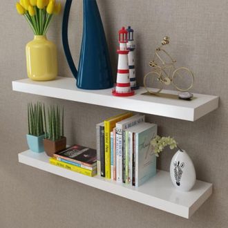 vidaXL 2 &Eacute;tag&egrave;res murales MDF Blanc Rangement de livres/DVD vidaXL