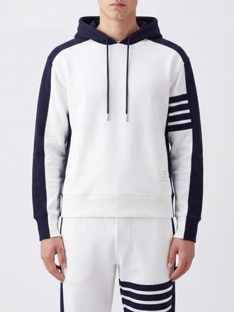 Thom Browne Sweat &agrave; capuche en coton avec rayures 4-Bar embl&eacute;matiques sur la manche