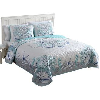 Caribbean Joe Coastal 3-teiliges Bettwäsche-Set, Full/Queensize, Beach Delight Aqua