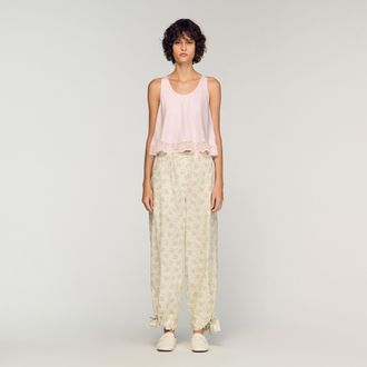 Sandro Pantalon large &agrave; imprim&eacute; fleurs