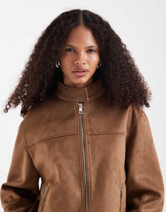 Asos Blouson style motard en su&eacute;dine - Fauve-Brown