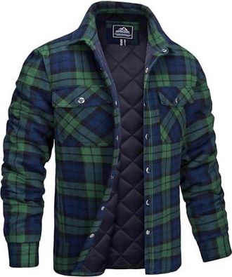 Magcomsen Veste polaire &agrave; carreaux en flanelle pour homme - Matelass&eacute;e - Manches longues - Revers thermique, Vert, M