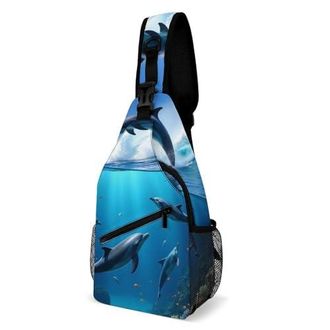 Generic Sacoche Homme Bandouliere Mer bleue, grande vague oc&eacute;anique, dauphin sautant R&eacute;glable Sling Bag Antivol Sac &agrave; Dos Militaire pour Homme Cyclisme Femme