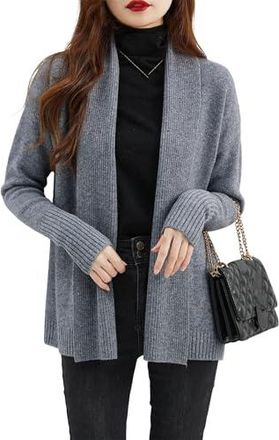 Generic Cardigan tricot&eacute; 100 % laine m&eacute;rinos pour femme, Gris, XS