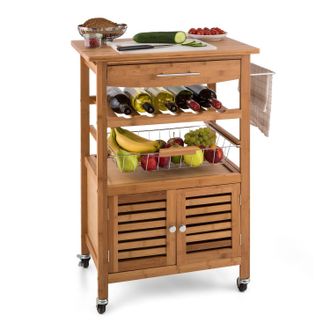 Klarstein Louisiana - Küchenwagen, Rollwagen, Servierwagen, 4 Etagen, inklusive Schränkchen, herausnehmbare Schublade, Flaschenablage, Obstschütte, Bambusholz, 