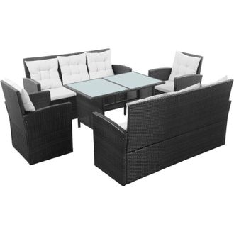 vidaXL Vidaxl - Salon de jardin 5 pcs avec coussins R&eacute;sine tress&eacute;e Noir