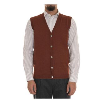 Hindustrie Merinowolle Gestrickte Weste mit Perlmuttkn&ouml;pfen - - Jackets - Herren - Orange - 3XL