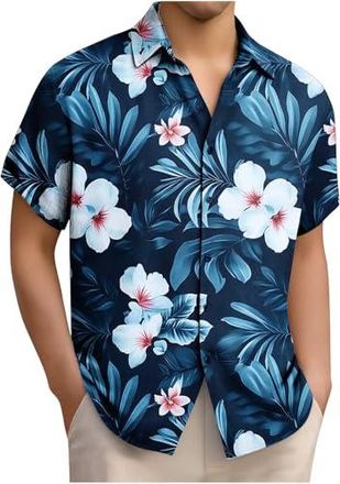 Generic Chemise hawa&iuml;enne d&eacute;contract&eacute;e et confortable pour homme - Col rabattu - L&eacute;g&egrave;re et respirante - Classique - Chemise de plage &agrave; manches courtes - Chemi