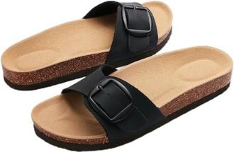Generic ZBDZSW Pantoufles plates dété pour femme Design Sabots pour femme Mules pour femme Mode liège Sabots Pantoufles Boucle réglable, Noir, 6.5 UK