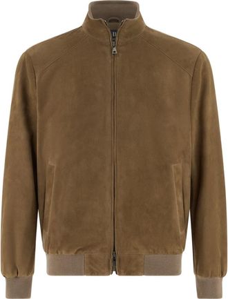 Boggi Milano Homme, Vestes, Beige, Taille: S Blouson en Cuir Daim Authentique