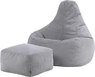 Icon Brand Dalton Pouf Velours Côtelé avec Tabouret, Pouf Poire avec Remplissage, Fauteuil Salon Confortable, Fauteuil Chambre, Meuble Salon, Decoration Chambre,