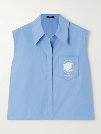 Versace Hemd Aus Baumwollpopeline Mit Stickereien - Blau
