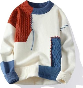 Generic Pull en patchwork d&eacute;contract&eacute; pour homme, Rouge, 3XL