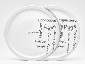 Van Well Pizzateller Italia 30 cm - runder Porzellanteller mit italienischem Typografie-Design, modern, wei&szlig;, sp&uuml;lmaschinengeeignet, ideal f&uuml;r Pizza & Pasta