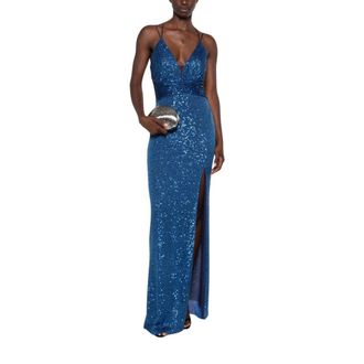 Hanita Femme, Robes, Bleu, Taille: 38 FR 630 Abito Lungo Paillettes