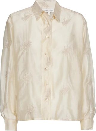 Marie M&eacute;ro Femme, Blouses et Chemises, Beige, Taille: 40 FR Chemise Transparente Brod&eacute;ee