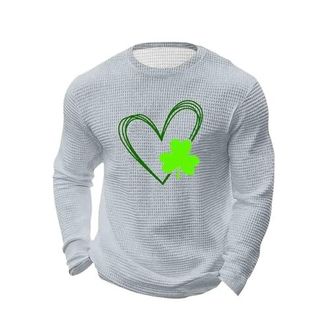 Generic Pull gaufr&eacute; pour homme - Sweat-shirt fantaisie pour la Saint-Patrick - Vert - En forme de coeur - Imprim&eacute; tr&egrave;fle porte-bonheur - Haut col rond - Manch